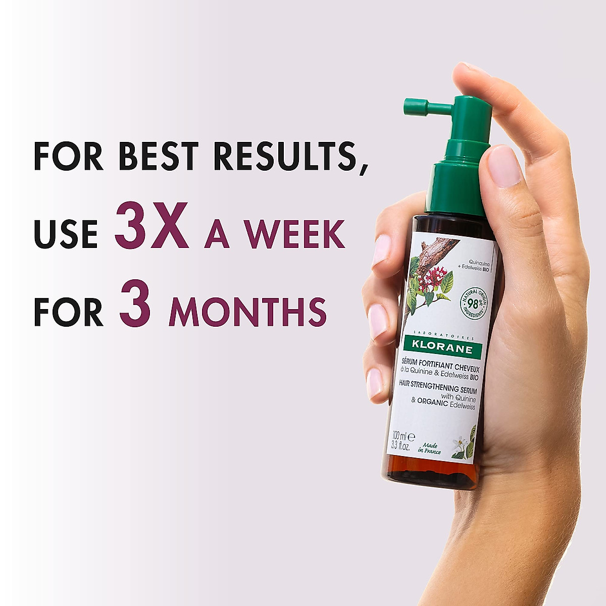 Klorane Strengthening Serum with Quinine and Edelweiss for Thinning Hair, Supports Thicker, Stronger, Healthier Hair, For Men and Women, Paraben, Silicone and Sulfate Free, 3.3 Fl Oz