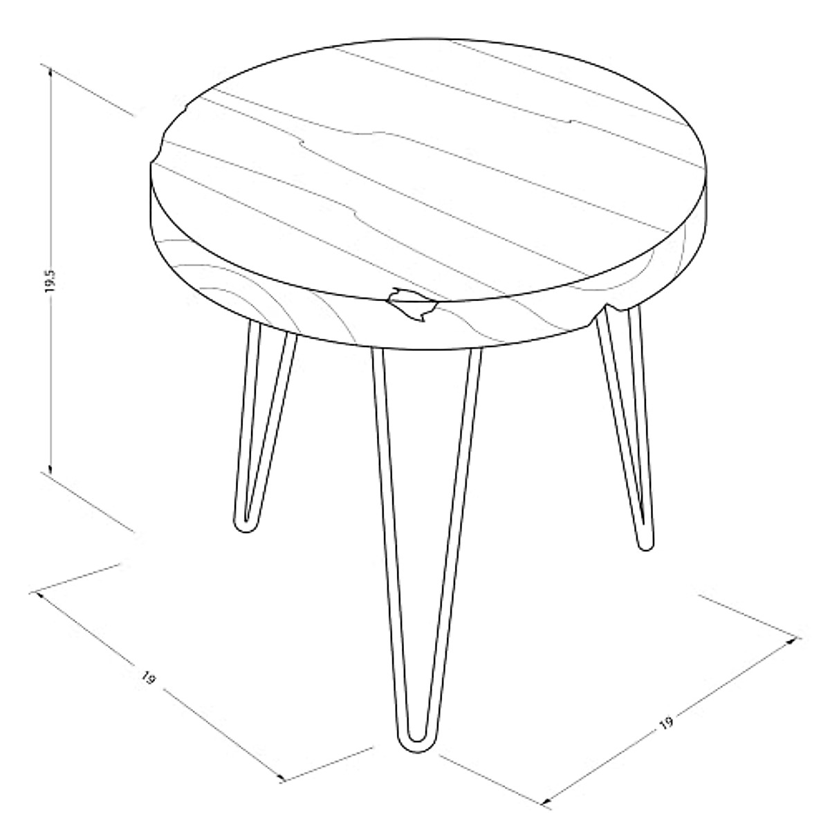 HEFT Solid Teak Wood Round Side Table - Handcrafted Circle Coffee Table for Living Room, Bedside, Office - Modern Accent Furniture with Lichtenberg Patterns - Black Metal Frame & Legs - Large