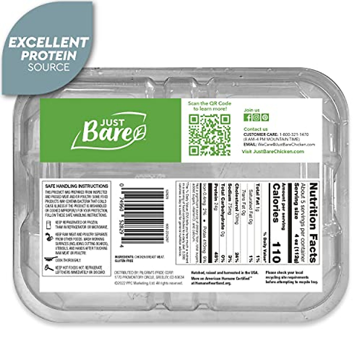Just Bare® Natural Fresh Chicken Breast Fillets | No Antibiotics Ever | Boneless | Skinless | 1.125 LB