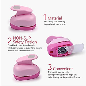 BearBoss 5 Pcs Craft Hole Punch, Handmade Scrapbook Paper Puncher, Different Size of Scrapbooking Punches Crafting Designs for Office Supplies, Card Making, DIY Albums Photos, Pink Color (Circle)
