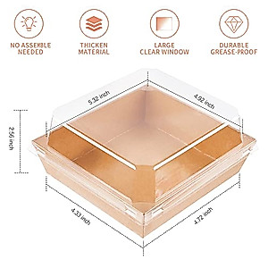 Ocmoiy Charcuterie Boxes with Clear Lids, 50 Pack 5" Square Kraft Bakery Boxes, Cookie Boxes, Small Treat Boxes for Cake Slice, Pastry, Sandwich, Dessert To Go Containers