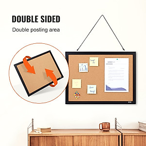 VEVOR Cork Board for Walls, Double-Sided Cork 24" x 18" Bulletin Board Vision Board, Push Pin Board with Framed for Office Home and School