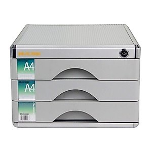 Flat File Cabinet, 3-Layers Office Storage Cabinet, Desktop Storage with Lock, Suitable for A4 File Storage