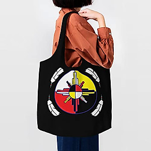 Medicine Wheel Native Americans Canvas Shoulder Tote Bags Reusable Handbags Shopping Bag For Daily Women Or Men