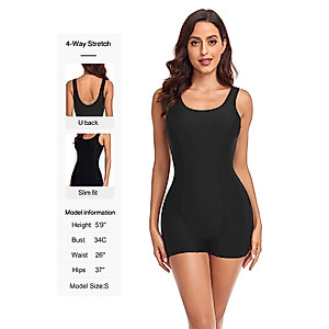 Ocean Blues Women's Black Athletic Boyshorts One Piece Bathing Suit with Contrasting Panels Swimsuits Built-in Bra Active Swimwear Size XXX-Large