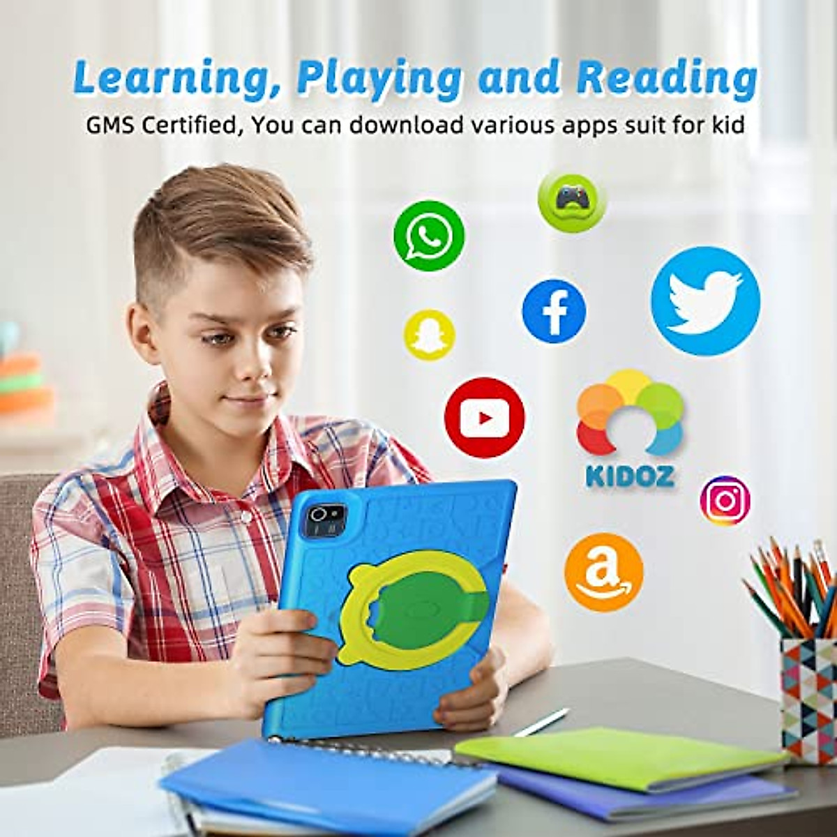 Freeski Kid Tablet 10 Inch, Android 10 Tablet for Kids, 10.1’’ HD IPS Display Tablet PC, Kidoz Pre Installed, Parental Control, 2GB +32GB, Quad Core Processor, Wi-fi, Bluetooth, Kid-Proof Case (Blue)