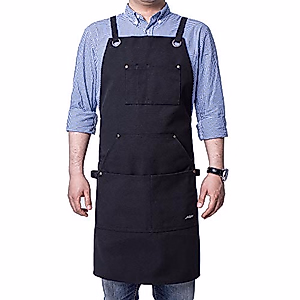 Life Flavor Heavy Duty Canvas Work Apron,Tool Pockets, Back Straps Adjustable（black）