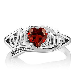 Gem Stone King 925 Sterling Silver 6MM Heart Shape Gemstone Birthstone Mothers Day MOM Ring For Women | Available In Size 5, 6, 7, 8, 9