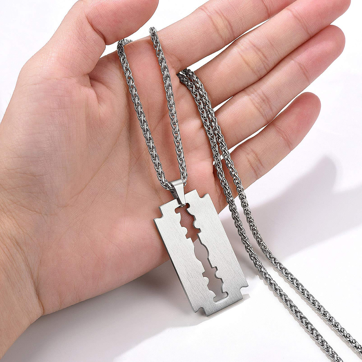 PROSTEEL Mens Chains Punk Dog Tag Pendant Necklaces Stainless Steel Razor Blade Necklace Chain for Men