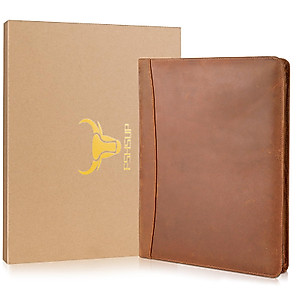 Full Grain Leather Portfolio Binder, Padfolio Business Resume Legal Pad Notebook Binder for A4/Pad, Folio Leather Folder, Tablet Padfolio for iPad, Portfolio Organizer with Zipper for Women/Men