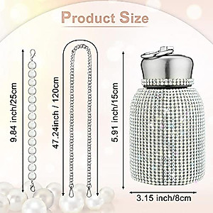 XUDREZ Diamond Thermos Bottle for Womens, Diamond Water Bottle Bling Rhinestone Stainless Steel Vacuum Flask Sparkling Refillable Insulated Thermal Bottle with Pearl Bracelet and Chain (Silver)