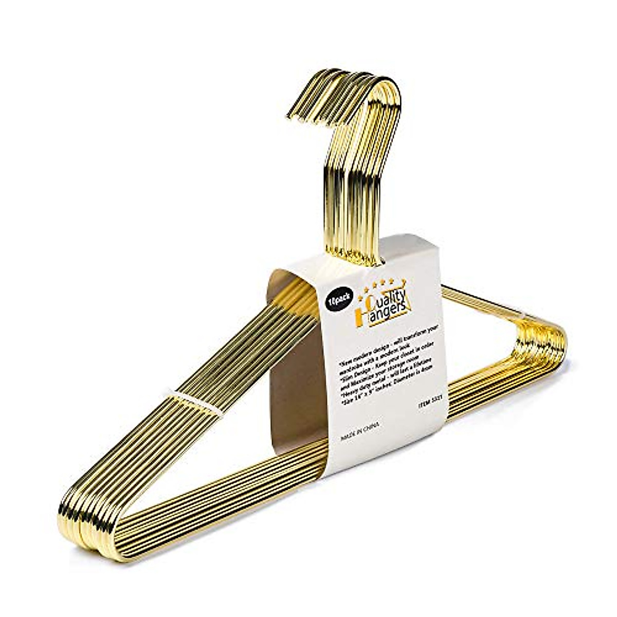 Quality Gold Modern Extra Heavy Duty Metal Hangers – Clothing Thin Compact Hanger – Coated Metal Hangers for Wardrobe – Shirt Pants Slim Hanger - 10 Pack