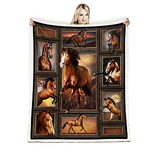 Juirnost Horse Blanket Horse Gift for Horse Lover Horse Print Throw Blanket Horse Blanket for Girls Cozy Warm Comfy Fluffy Blanket for Bed Couch Living Room Decor 50"x60" Western Horse Blanket