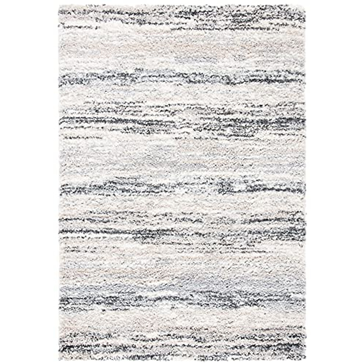 SAFAVIEH Fontana Shag Collection 3' x 5' Ivory/Grey FNT842A Modern Stripe Non-Shedding Living Room Bedroom Dining Room Entryway Plush 2-inch Thick Area Rug