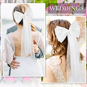 Juinte Bridal Hair Bow Veil Bachelorette Party Pearl Hair Clip Wedding Veil Bride Accessories Bridesmaid Favors Large Bow with Barrette Bachelorette Party Decorations (White, Pearl)