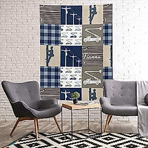XOZOTY Personalized Lineman Plaid Patchwork Baby Blanket with Name Text Custom Newborns Infants Swaddling Blankets for Boys &Girls Shower Birthday Gift 30 X 40 inches