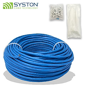 Cat6(e) Shielded Ethernet Cable 23AWG Solid Bare Copper Bulk Raw 600MHz Outdoor/Indoor Heat Resistant Riser Rated CMR, Black No Ends 1 Ft to 1000 Ft Available (1000 FT, Bulk, Blue)