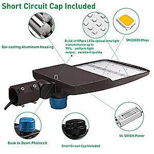 OSTEK 300W LED Parking Lot Lights with Dusk-to-Dawn Photocell, Outdoor Commercial Area Lighting Fixture 42000LM - Waterproof IP65 5000K LED Shoebox Light with Slip Fitter Mount 100-277V