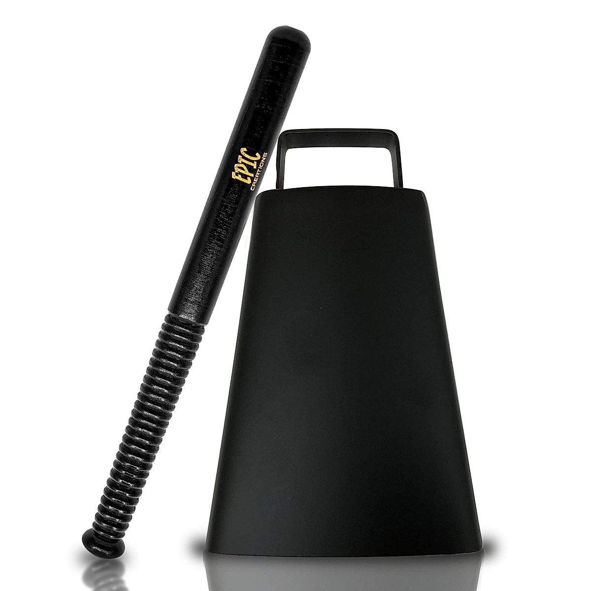 Cow bell with Handle 7 inches and 11” Cowbell Beater Stick - Made of Steel - Antique Cow bells Noise Makers for Football Games, Sporting Events, Celebrating and More (Matte Black)