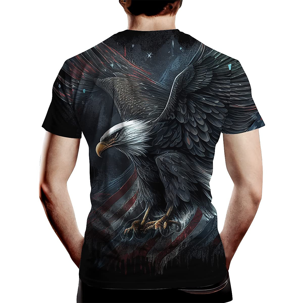 TiwBski Novelty American Flag T-Shirts for Men Eagle Graphic Shirt with Short Sleeves,Black3,XL