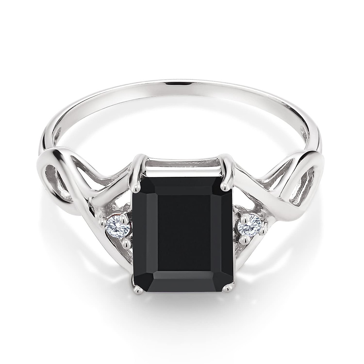 Gem Stone King 925 Sterling Silver Black Onyx and White Moissanite Ring For Women (2.18 Cttw, Gemstone Birthstone, Available In Size 5, 6, 7, 8, 9)