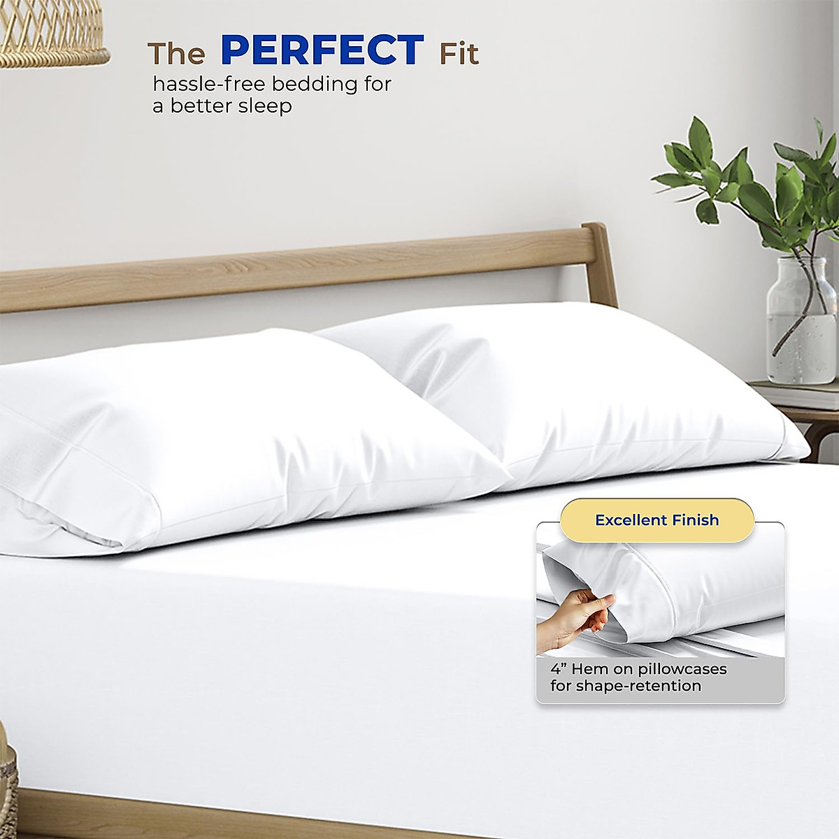 THREAD SPREAD 100% Egyptian Cotton Pillow Cases King - 600 Thread Count White King Pillow Cases Set of 2, Soft Cooling & Breathable Extra Long Staple Sateen Weave Cotton Pillowcases for King Pillows