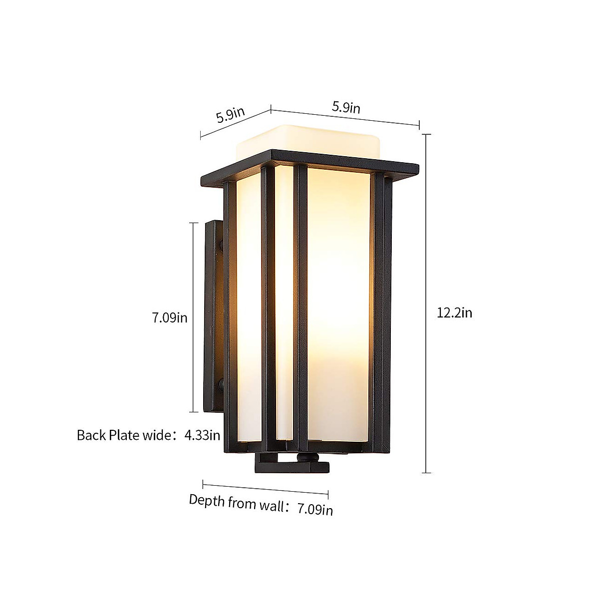 EERU Wall Sconce, Weather & Rust Resistant Black Finish with Frosted Glass, 12.2x5.9 inches, for Exterior House Front Porch Garage Driveway