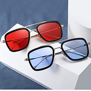 IKANOO Tony Stark Sunglasses for Men Women Vintage Square Metal Frame Iron Man Glasses Spider Man Eyeglasses