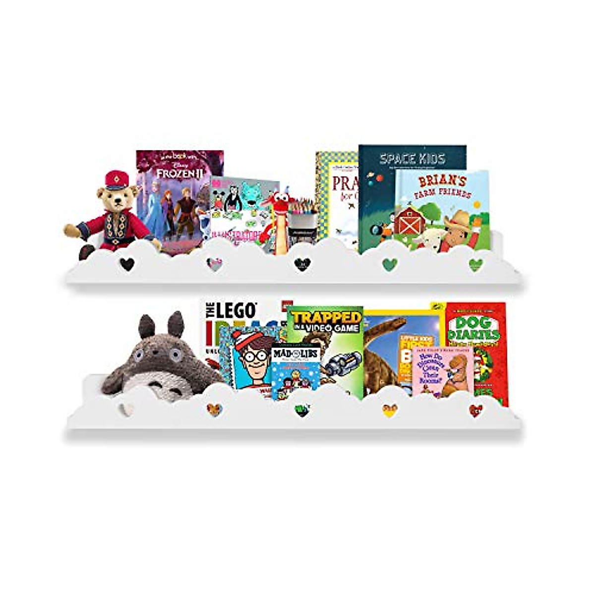 URBN White Two Shelf Set Wall Mounted Floating Shelves 22 inch, Book Storage Ledge Organizer Home Decor Display for Nursery or Kids Room