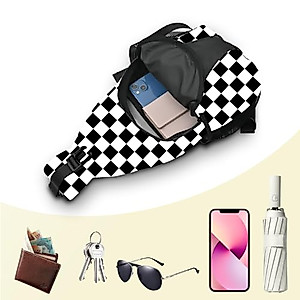 Yrebyou Black White Checker Chest Sling Bag Crossbody Backpack Travel Hiking for Women Men Multipurpose Lightweight Fashion Shoulder Bag for Biking Climbing Runner