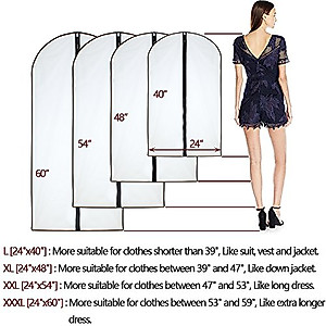 HomeClean Garment Bag (Set of 6) Black Side Breathable Clear Full Zipper Bags for Clothes Storage (24'' x 40'', Black)