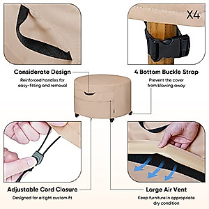 PTEROMY Patio Fire Pit Table Cover, Heavy Duty 600D Canvas Outdoor Waterproof Fireplace Cover (Khaki, Round, 36'')