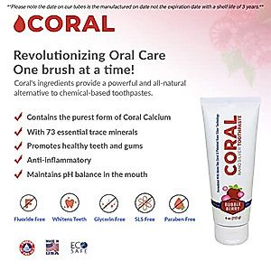 Coral Nano Silver Bubble Berry Fluoride Free Toothpaste, Natural Fluoride Free Teeth Whitening Toothpaste, Coral Calcium Nano Silver Infused SLS Glycerin Free 4 Ounce