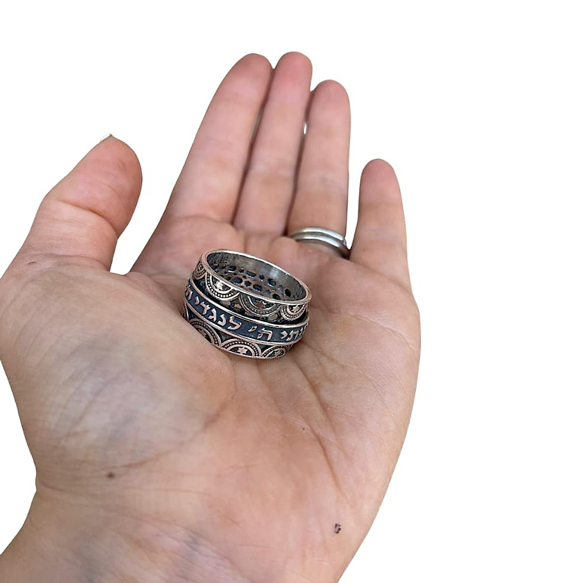 Baltinester Handmade Hebrew This Too Shall Pass Meditation Spinning Barrel Ring in 925 Sterling Silver Jewish Jewelry Size 7 Jewelry