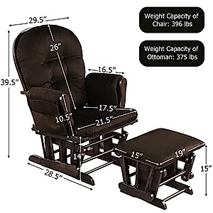 Costzon Glider and Ottoman Set, Wood Glider Rocker for Nursery, Upholstered Comfort Nursing Rocking Chair with Storage Pocket, Padded Armrests & Detachable Cushion, Easy to Assemble (Brown)