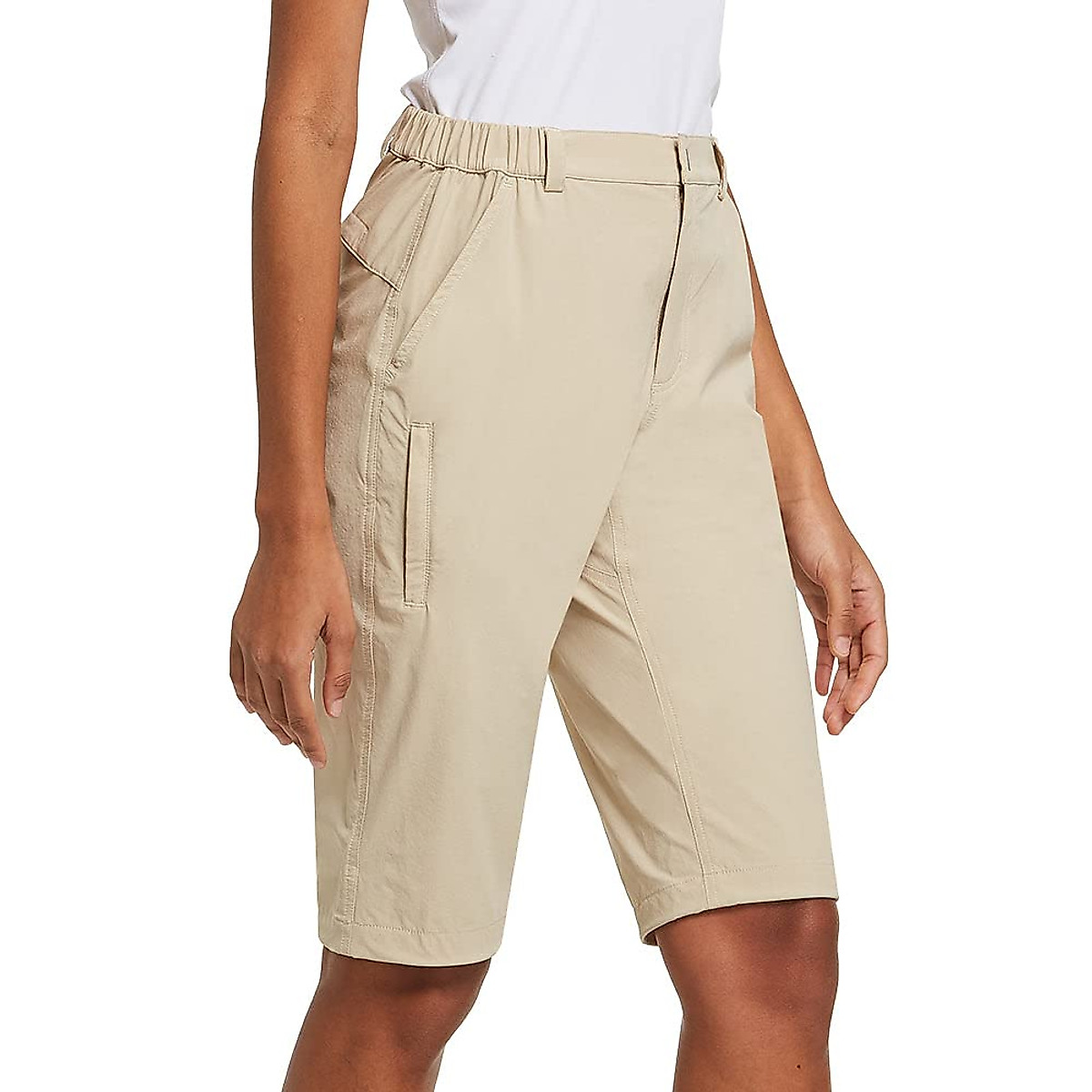 BALEAF Women's Bermuda Khaki Shorts Bermuda Hiking Long Quick Dry Elastic Waist for Work, Camping, Travel Size XL