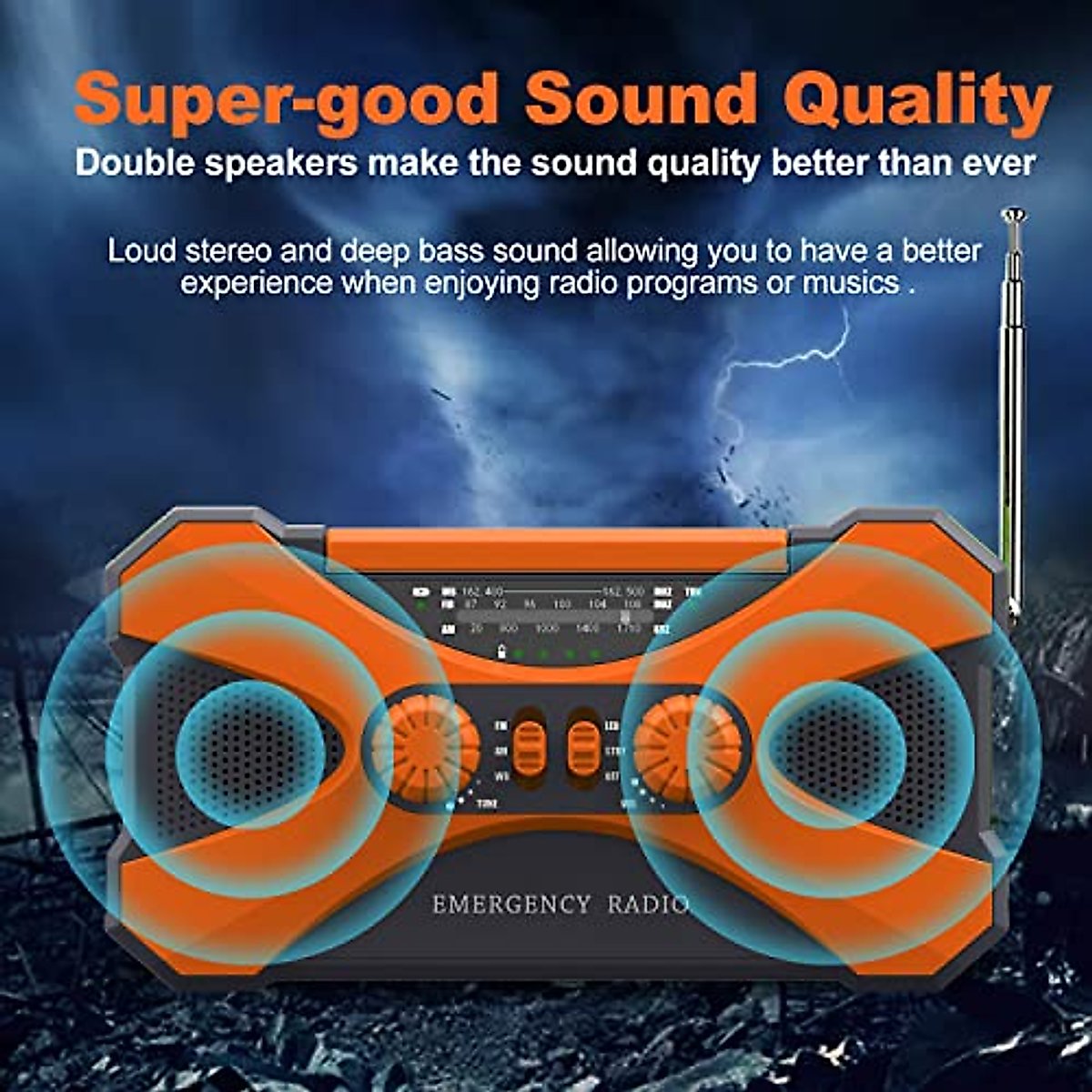 【10000mAh】 Emergency Radio Hand Crank Solar, NOAA Weather Radio Multiple Power Sources,Flashlight, Reading Lamp,Cell Phone Charger, SOS Alarm, Portable AM/FM/WB Radio with Headphone Jack (Orange)
