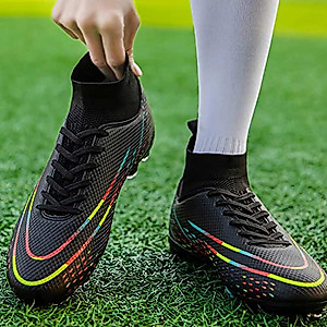 AOSENSS Big Kids Football Cleats High Top Soccer Shoes Wear-Resistant Durable Firm Ground Girls Boys Futsal Sports Shoes Black