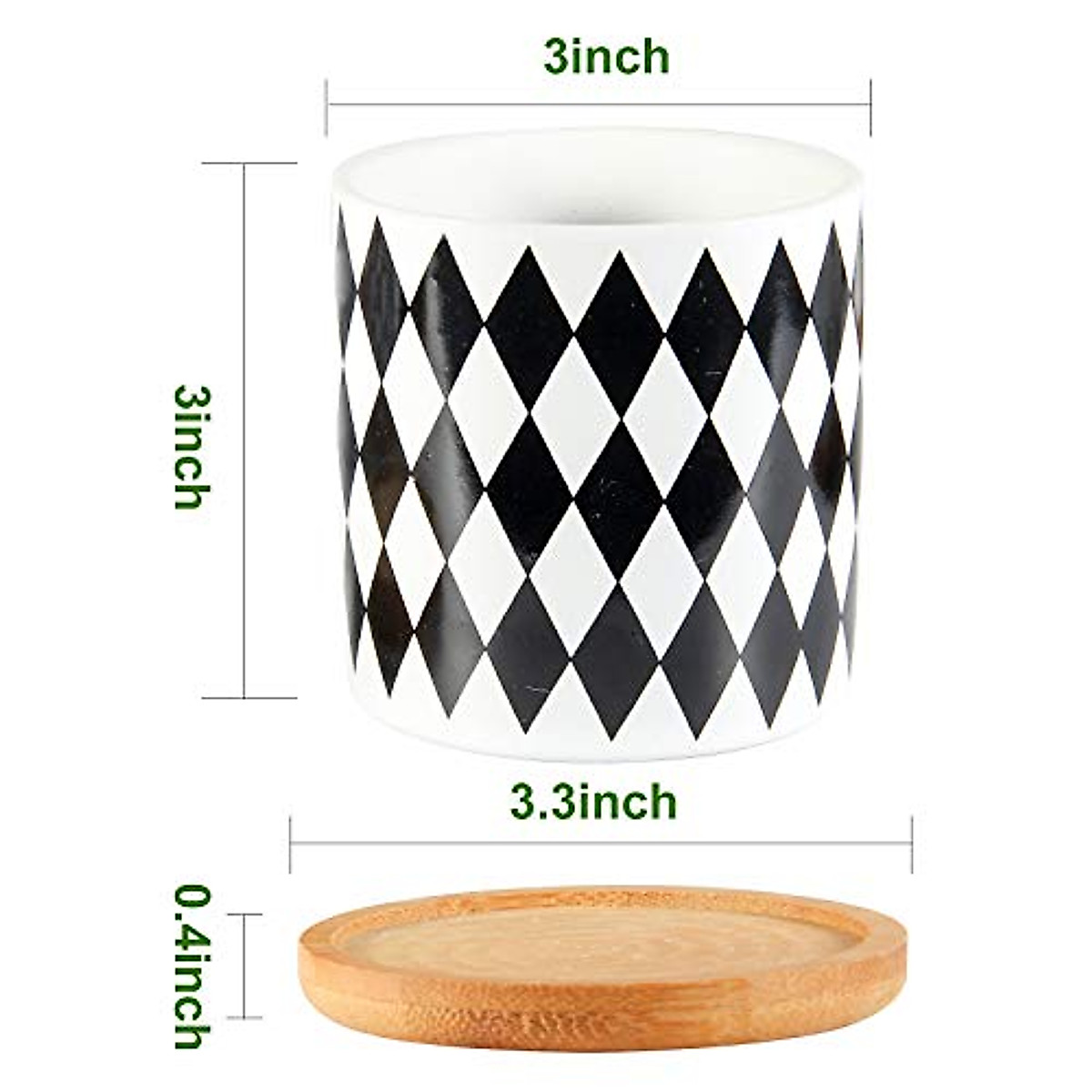 ZOUTOG Succulent Pots, 3 inch Ceramic Mini Succulent Planter Pot, Geometric Pattern Round Small Flower Pots with Drainage and Bamboo Tray, Pack of 6 - Plants Not Included