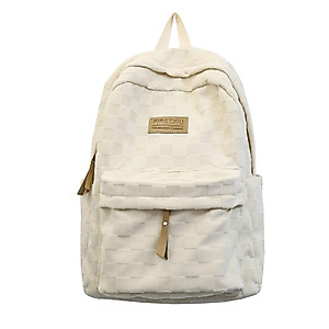 MININAI Aesthetic Checkered Backpack Light Academia Plaid Backpack Cute Preppy Backpack Fit 15.6 Inch Laptop Light Rucksack (Beige,One Size)
