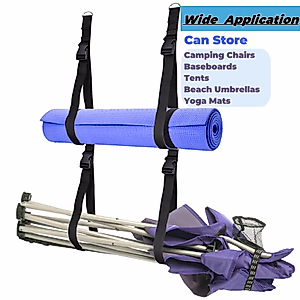 Tlence Camping Chair Wall Storage for Garage, Hanging Garage Storage Straps, Mounted Organizer System with Quick Release Buckles, Adjustable Garage Organization Holds Tents Umbrella Yoga Mats
