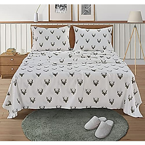 LANE LINEN 100% Cotton Flannel Sheets Set - Flannel Sheets Full, 4-Piece Bed Sheets - Lightweight Bedding Sets, Brushed for Extra Softness, Warm, 15" Deep Pocket (Fits Upto 17" Mattress) - Reindeer