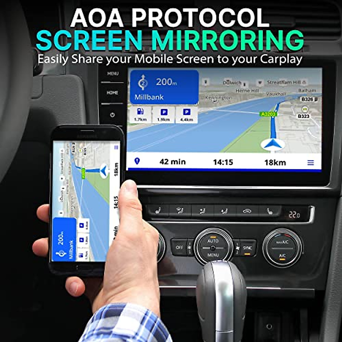 Pyle Wireless Carplay iA Box, 4GB RAM 64GB ROM, 2.4GHz, 5GHz Dual Band WiFi BT Octa Core 64Bits D, 4K Full HD, H.265, USB3.0 Android Box, Screen Mirroring, Install Android Apps - PAS22BK