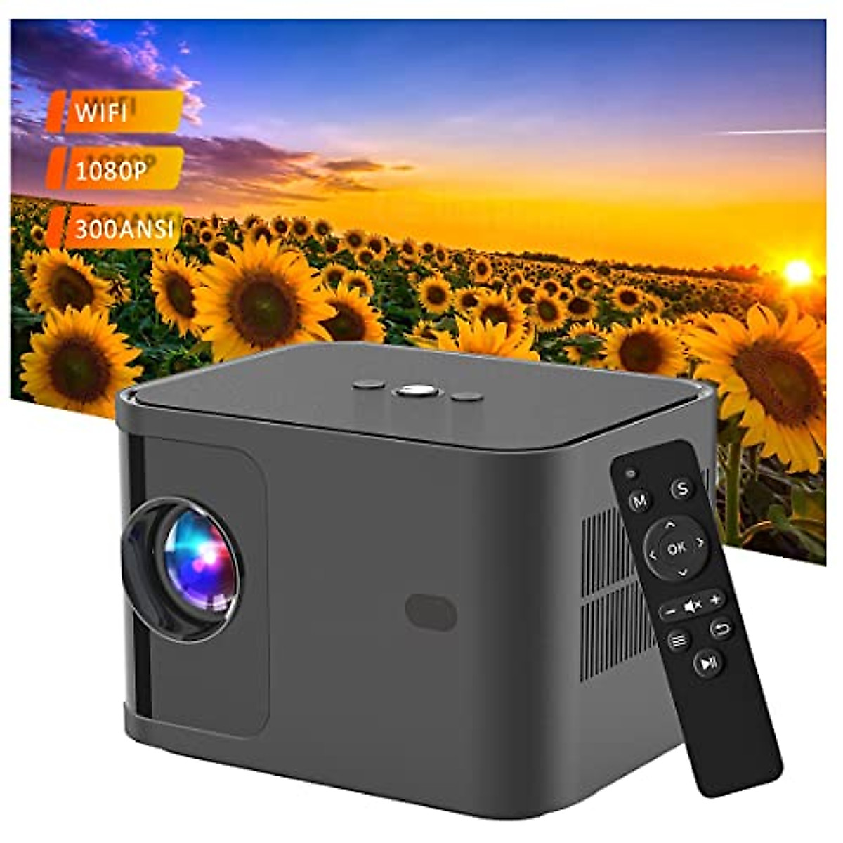 WiFi Projector Laptop Outdoor Projector PC Native 1080P 300ANSI 30’’-150’’ Picture Mini Portable Projector ElectricFocus Compatible with Android,iOS, TV Stick,iPhone ,PS5,PC,Laptop,Tablet -H89