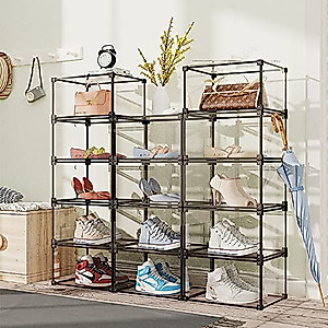 KOKOIN Magnetic Side Open Transparent Plastic Storage Shoe Box Clear Shoe Display Case Sneaker Shoe Storage Box Display Box Shoe Container Clear Closet Shelf Shoe Organizer (Black 4PC)