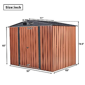 JAORD 8 x 6 FT Storage Shed, Outdoor Galvanized Steel Shed, Outside Garden Tool Storage House with Lockable Door for Patio, Backyard, Lawn Mower, Dark Brown…