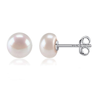 ChicSilver Pearl Stud Earrings for Women 4MM Freshwater Cultured White Button Pearl Earrings 925 Sterling Silver Small Studs for Sensitive Ear