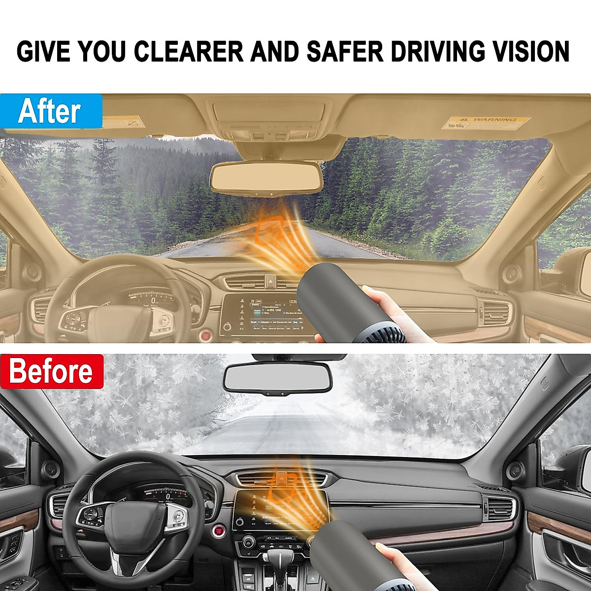 TOP-MAX Car Heater 12V 150W Portable Windshield Defogger and Defroster Fast Heating&Cooling Fans 2 in 1 with Cigarette Lighter Plug for Car SUV Truck RV Trailer