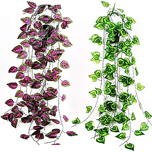 Heave Artificial Ivy Plants Vine Hanging Garland Decorative Wall Hanging Fake Ivy Leaves Artificial Plants for Indoor Outside Home Garden Party Decor Purple