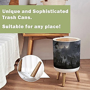 OJNR36WKPD Small Trash Can with Lid Battle Dragon 3D Round Garbage Can Press Cover Wastebasket Wood Waste Bin for Bathroom Kitchen Office 7L/1.8 Gallon
